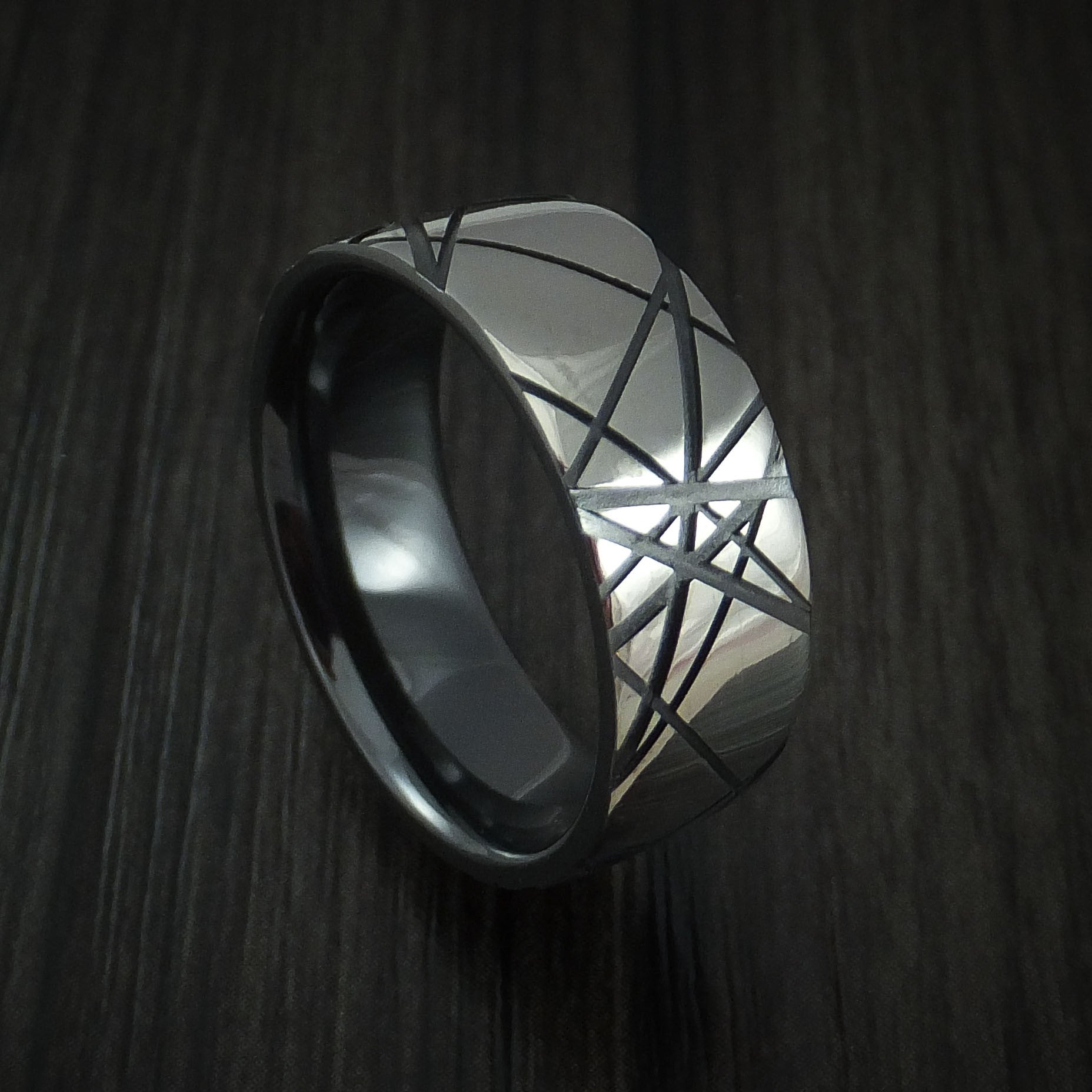 Black Zirconium Retro Rocker Pattern Custom Made Men's Band ...