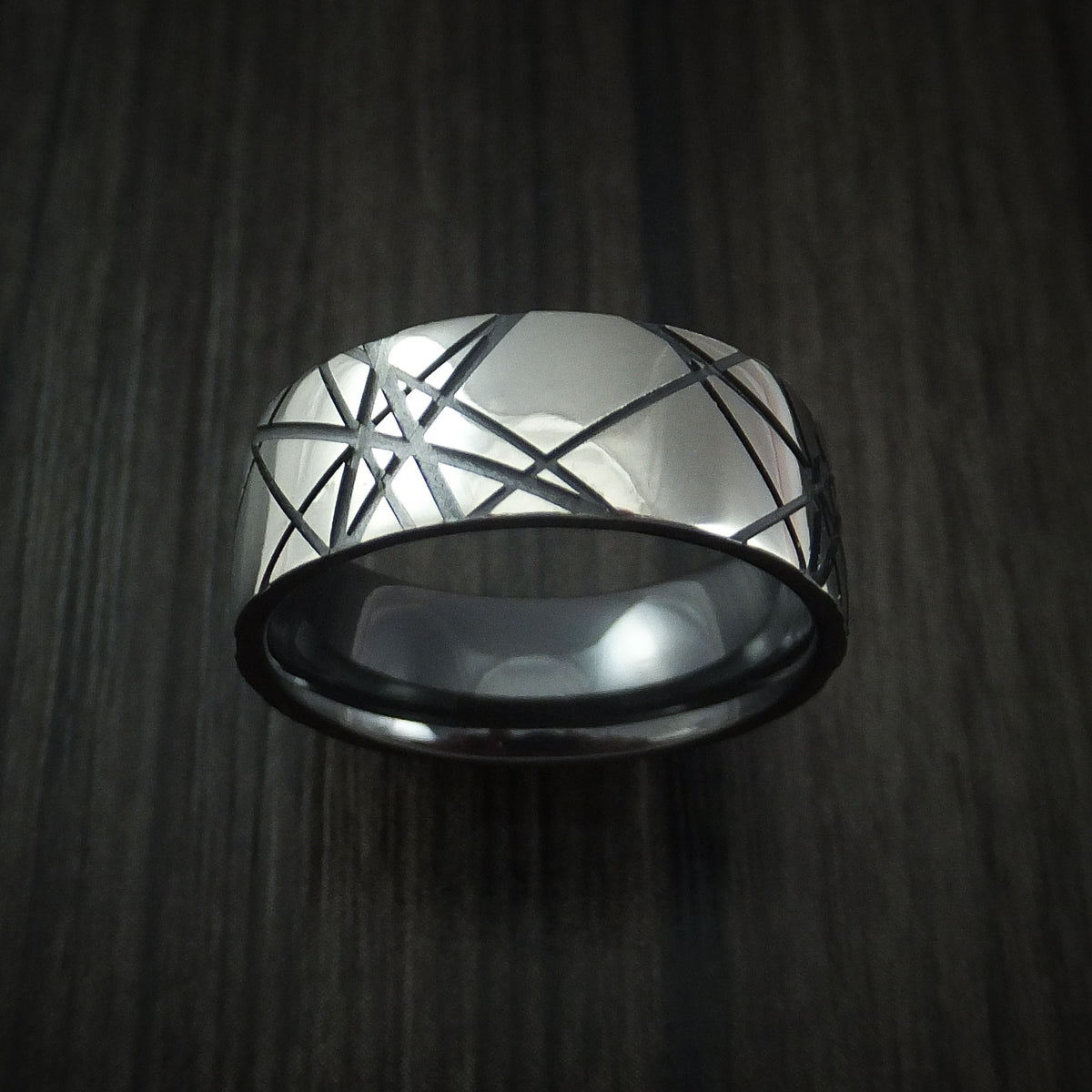 Black Zirconium Retro Rocker Pattern Custom Made Men's Band ...