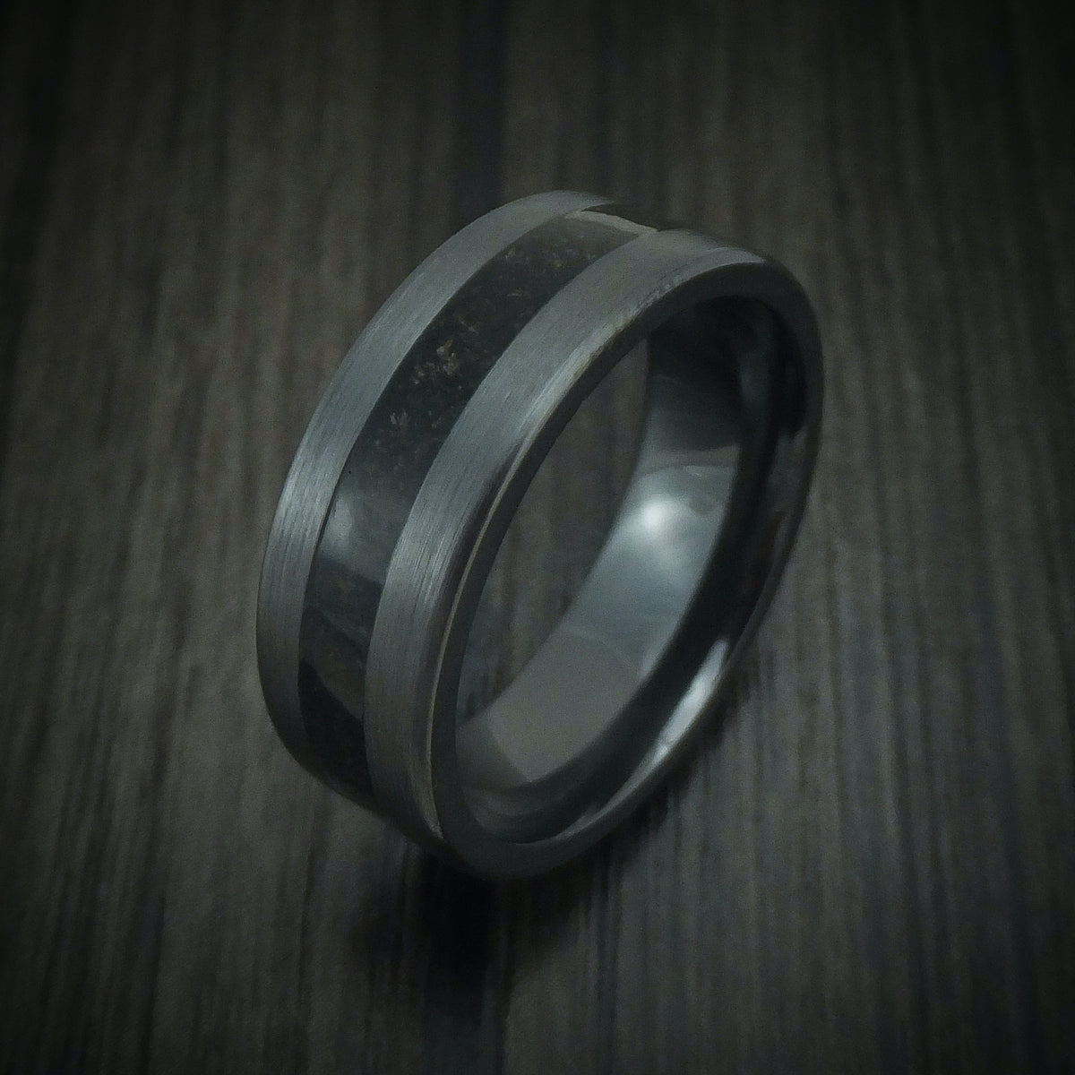 Black Zirconium and Dino Bone Men's Ring Custom Made | Revolution Jewelry