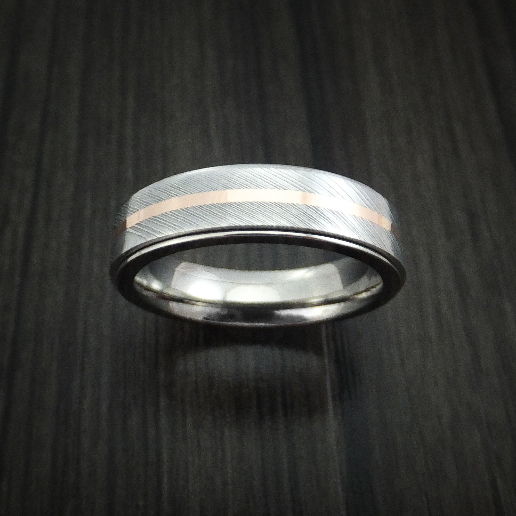 Titanium and Damascus Steel Spinner Men's Ring with 14k Rose Gold Cust ...