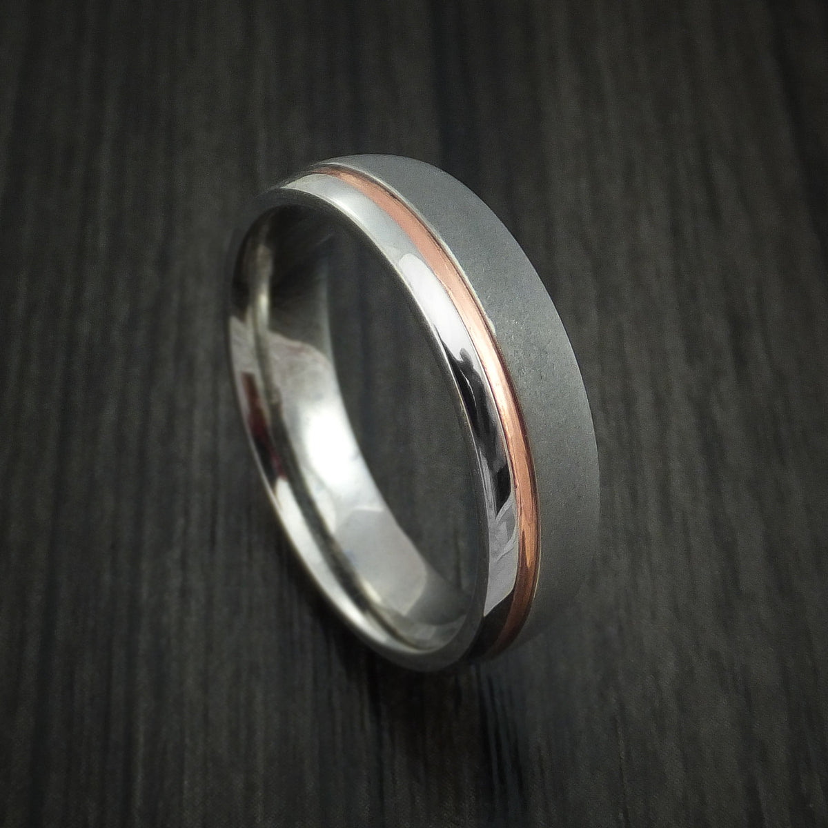 Copper Inlay and Titanium Men's Ring Custom Made Band Any Finish and S ...