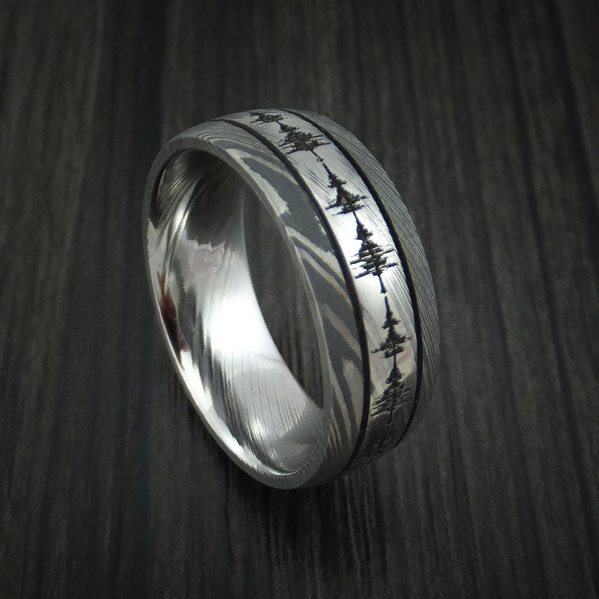 Damascus Steel Two-Tone Sound Wave Men's Ring Custom Made Band ...