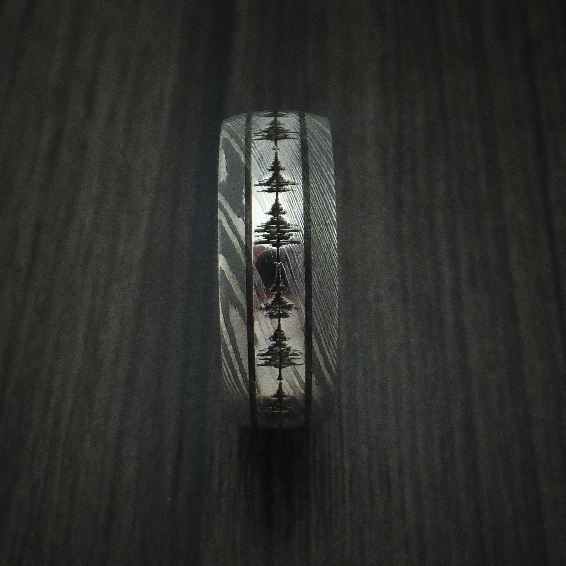 Damascus Steel Two-Tone Sound Wave Men's Ring Custom Made Band ...