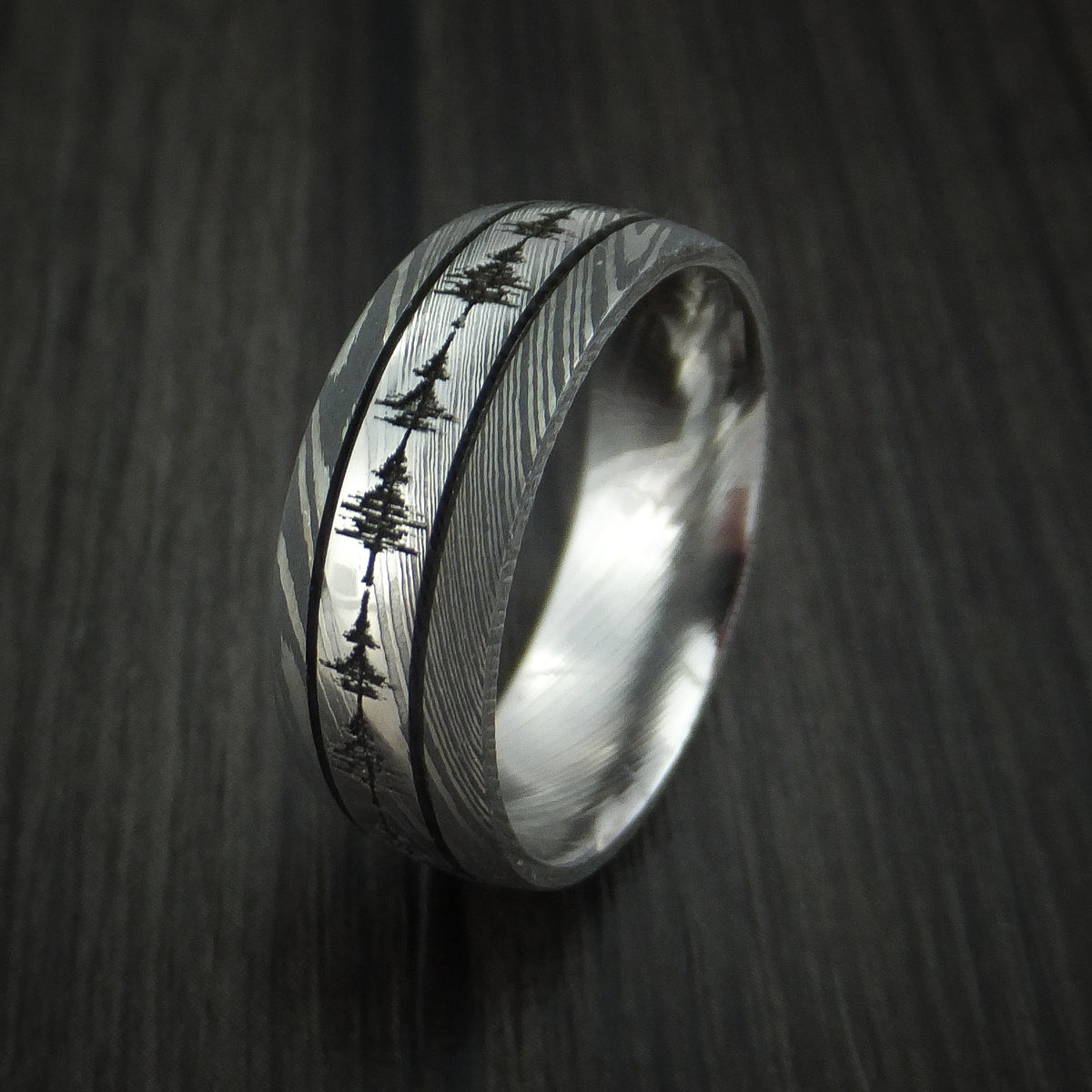 Damascus Steel Two-Tone Sound Wave Men's Ring Custom Made Band ...