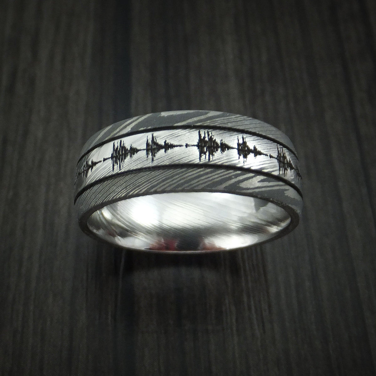 Damascus Steel Two-Tone Sound Wave Men's Ring Custom Made Band ...