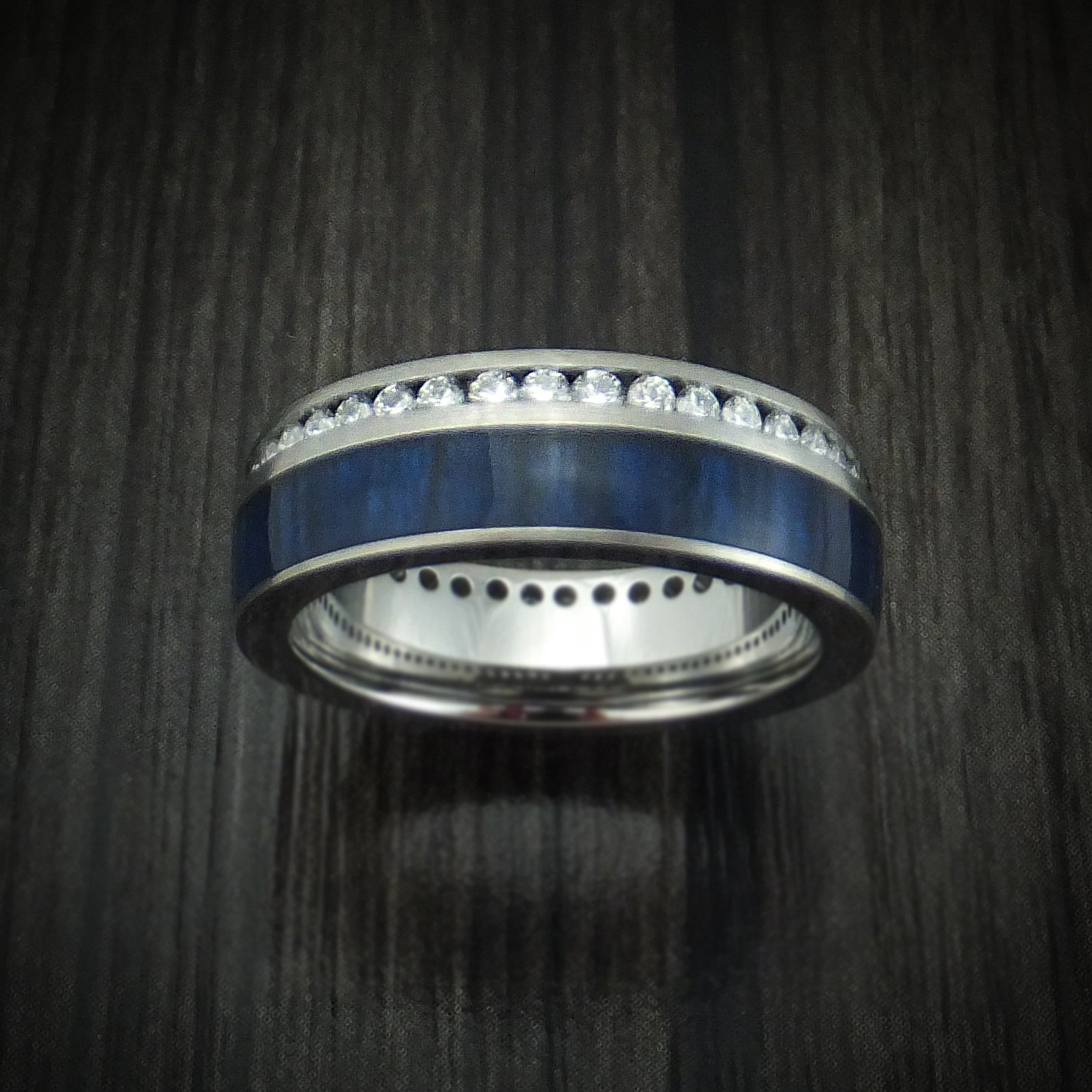 Titanium and Eternity Lab Diamonds Band with Wood Inlay Custom Made Me ...