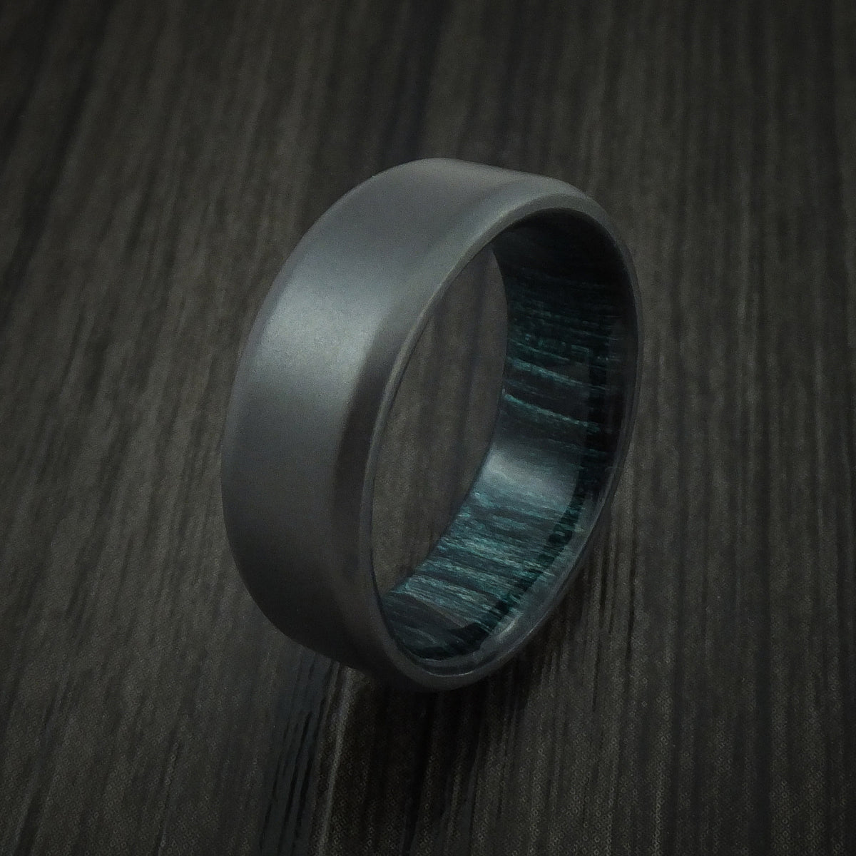 Black Zirconium and Indigo Wood Hard Wood Sleeve Men's Ring Custom Mad ...