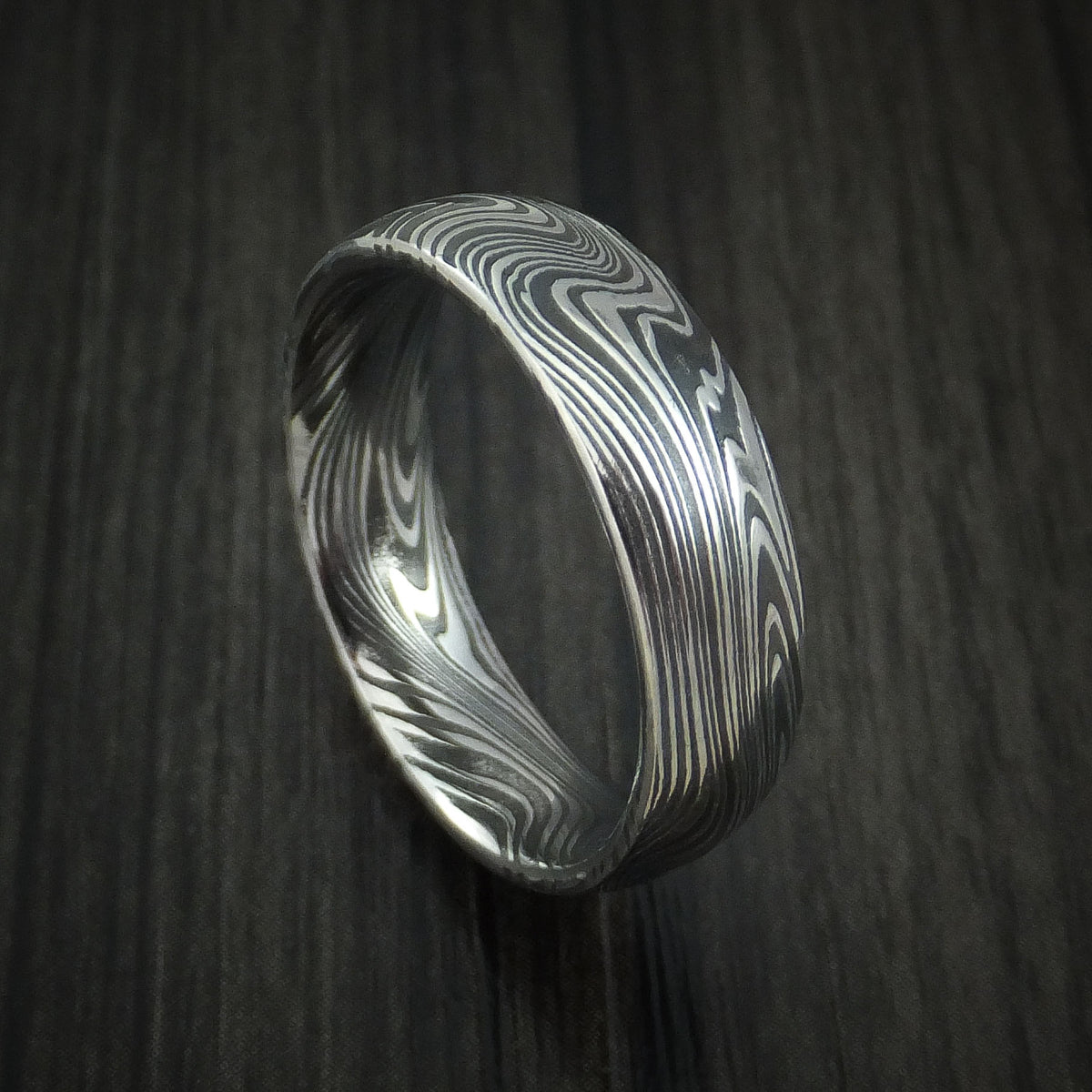 Marbled Kuro Damascus Steel Men's Ring Custom Made Wedding Band ...