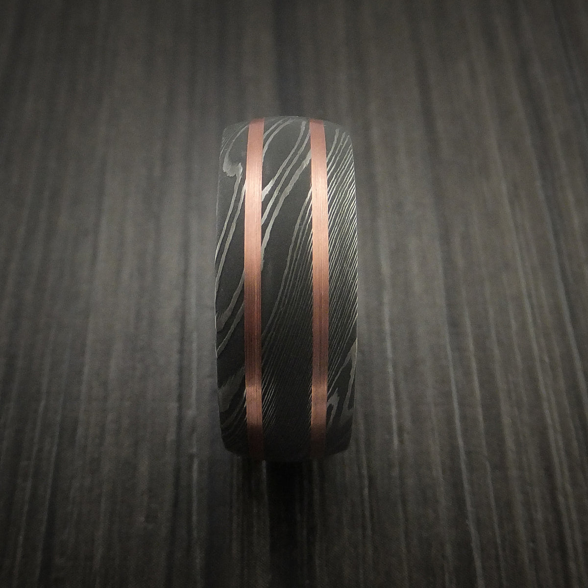 Damascus Steel Men's Ring with Copper Inlays Custom Made Band ...