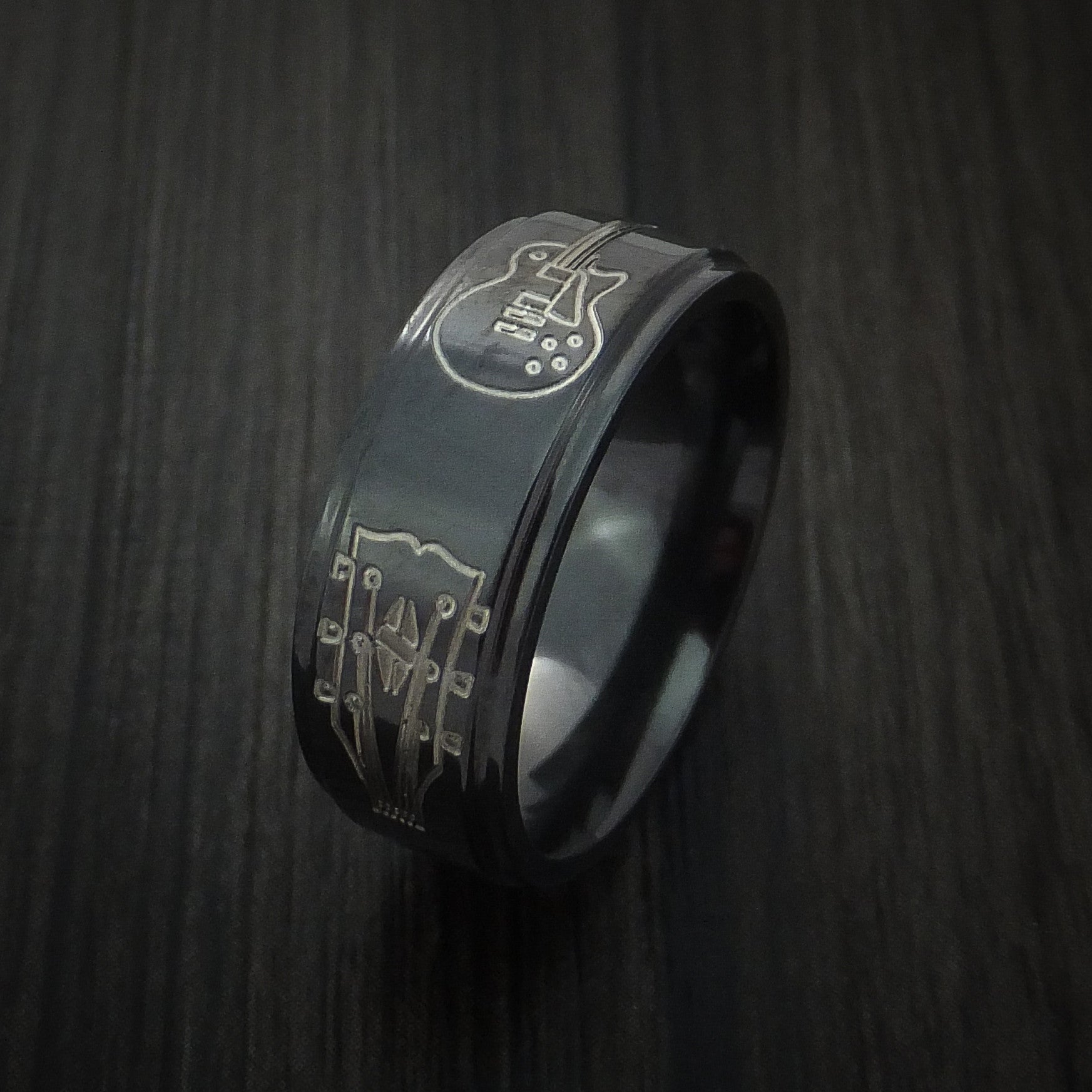 Black Zirconium with Guitars Design Musicians Custom Men's Ring ...