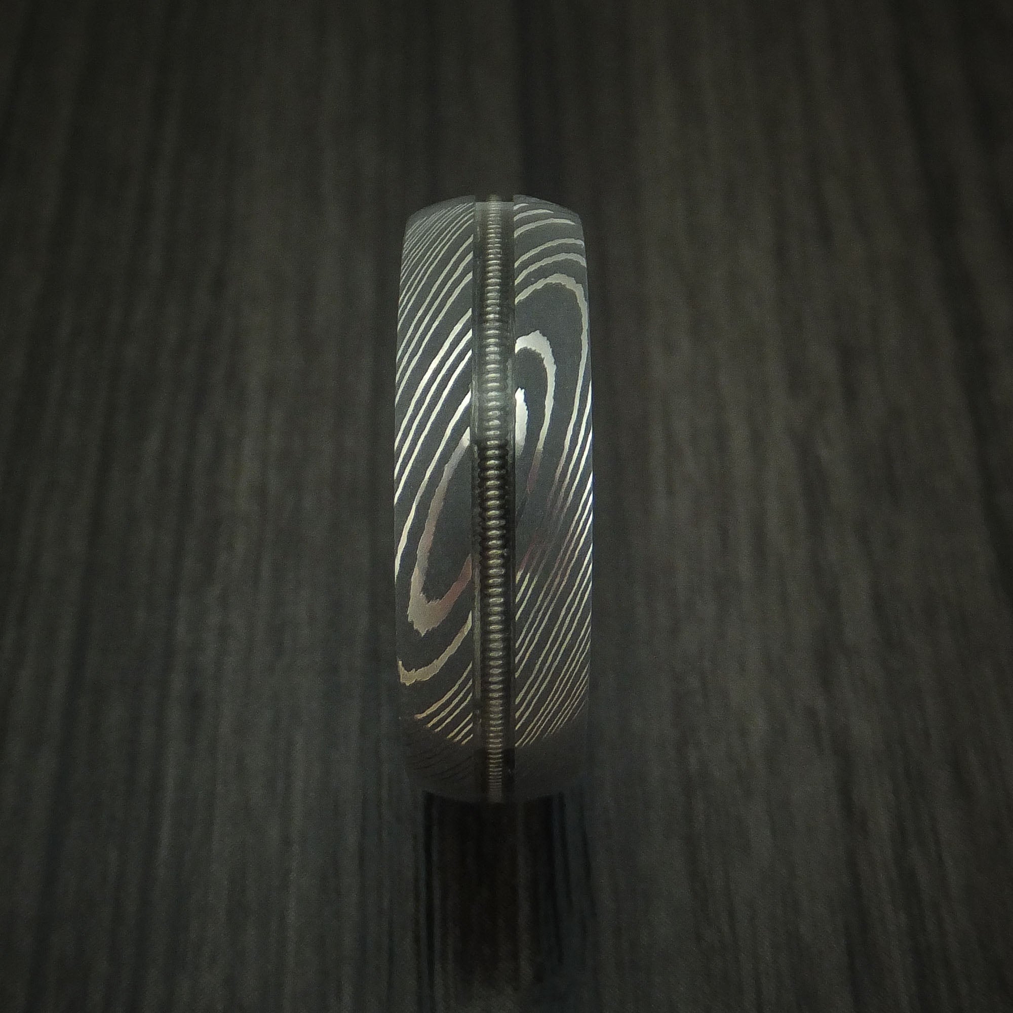 Damascus Steel Guitar String Men's Ring with Red Heart Wood Sleeve Cus ...