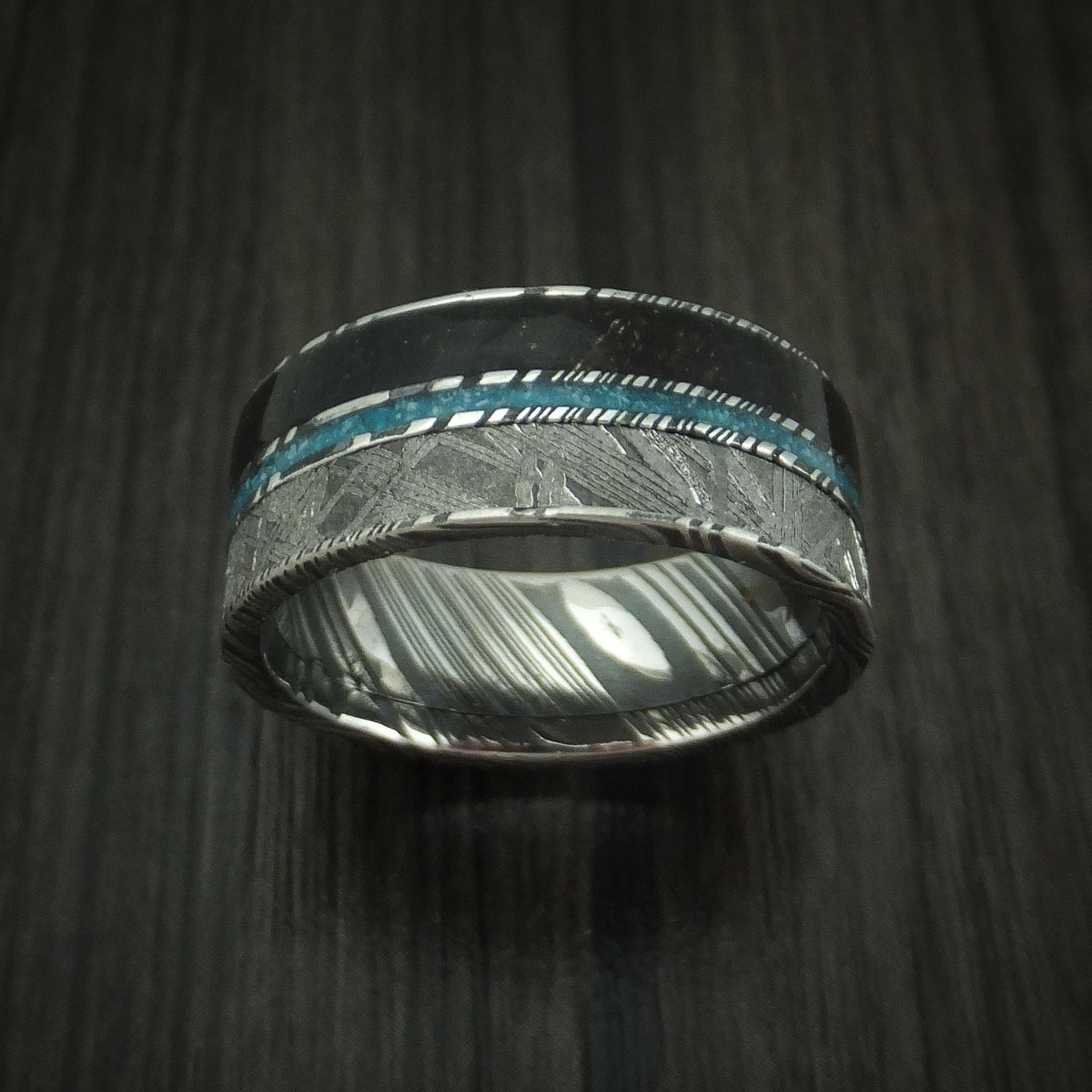 Kuro Damascus Steel Black Dinosaur Bone and Gibeon Meteorite Men's Rin ...