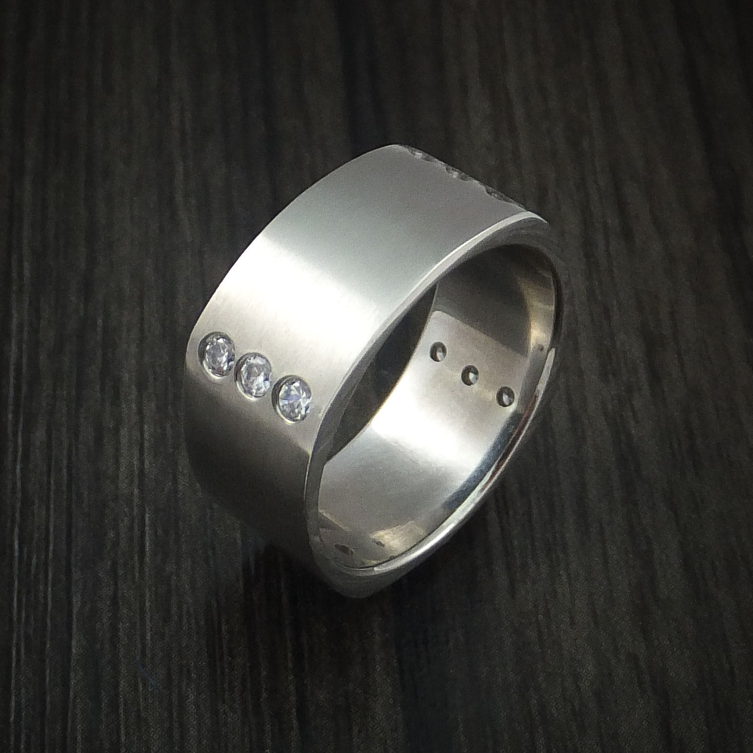 Titanium Square Men's Ring with 12 Diamonds Custom Made Band ...