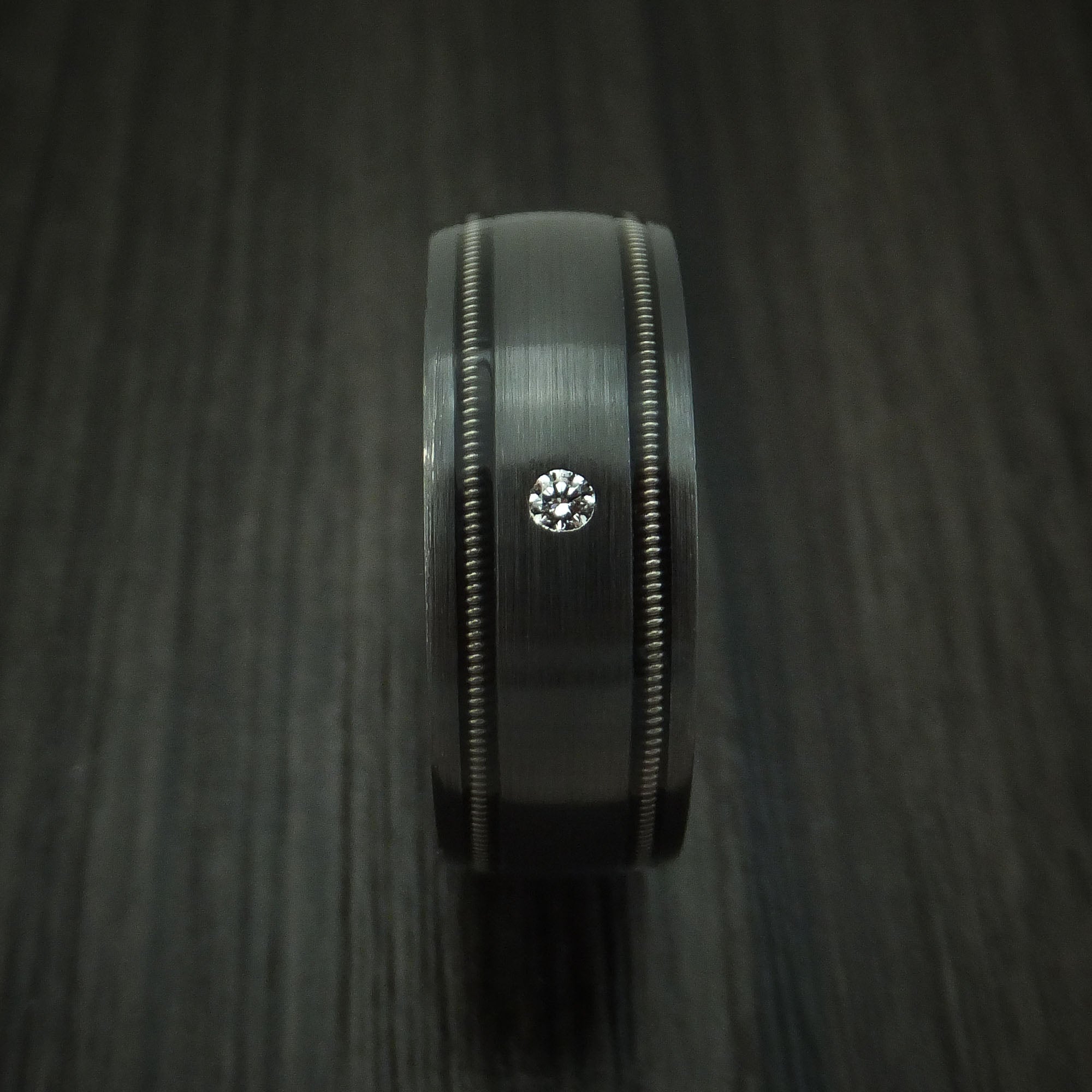 Black Zirconium and Diamond Men's Ring with Guitar String Inlays Custo ...