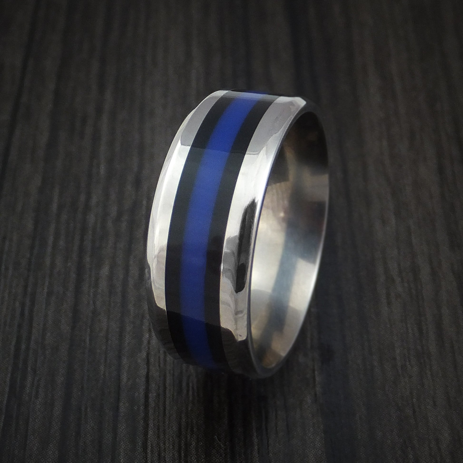 Titanium Blue Inlay Men's Ring Custom Made Band Any Size | Revolution ...