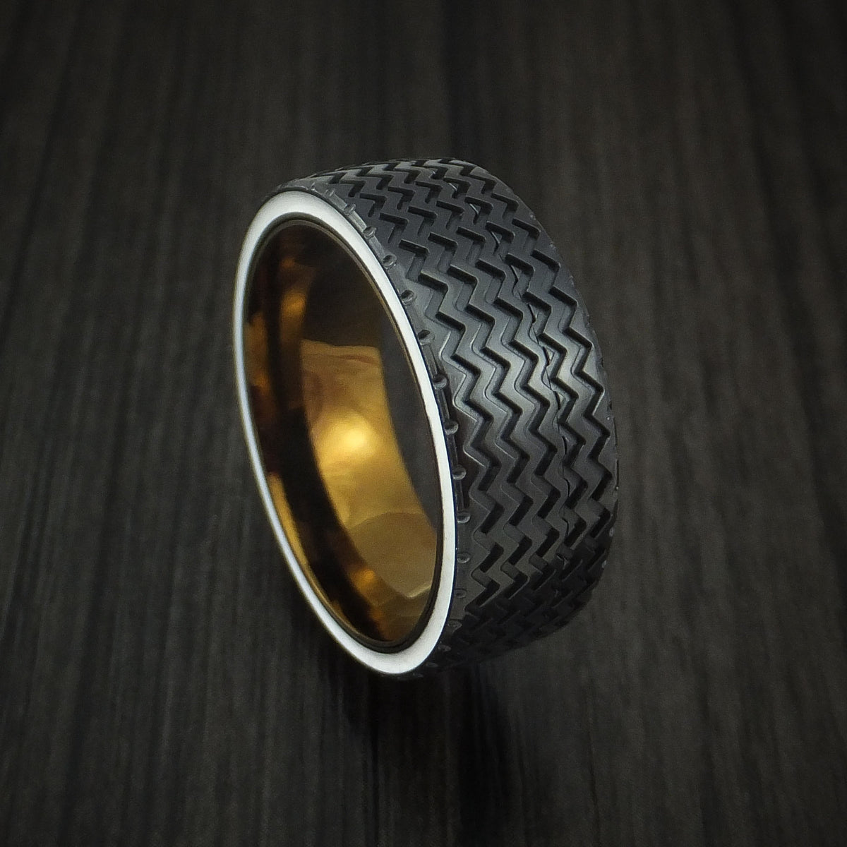 Black Zirconium Hot Rod White Wall Tire Tread Spinner Men's Ring Custo ...