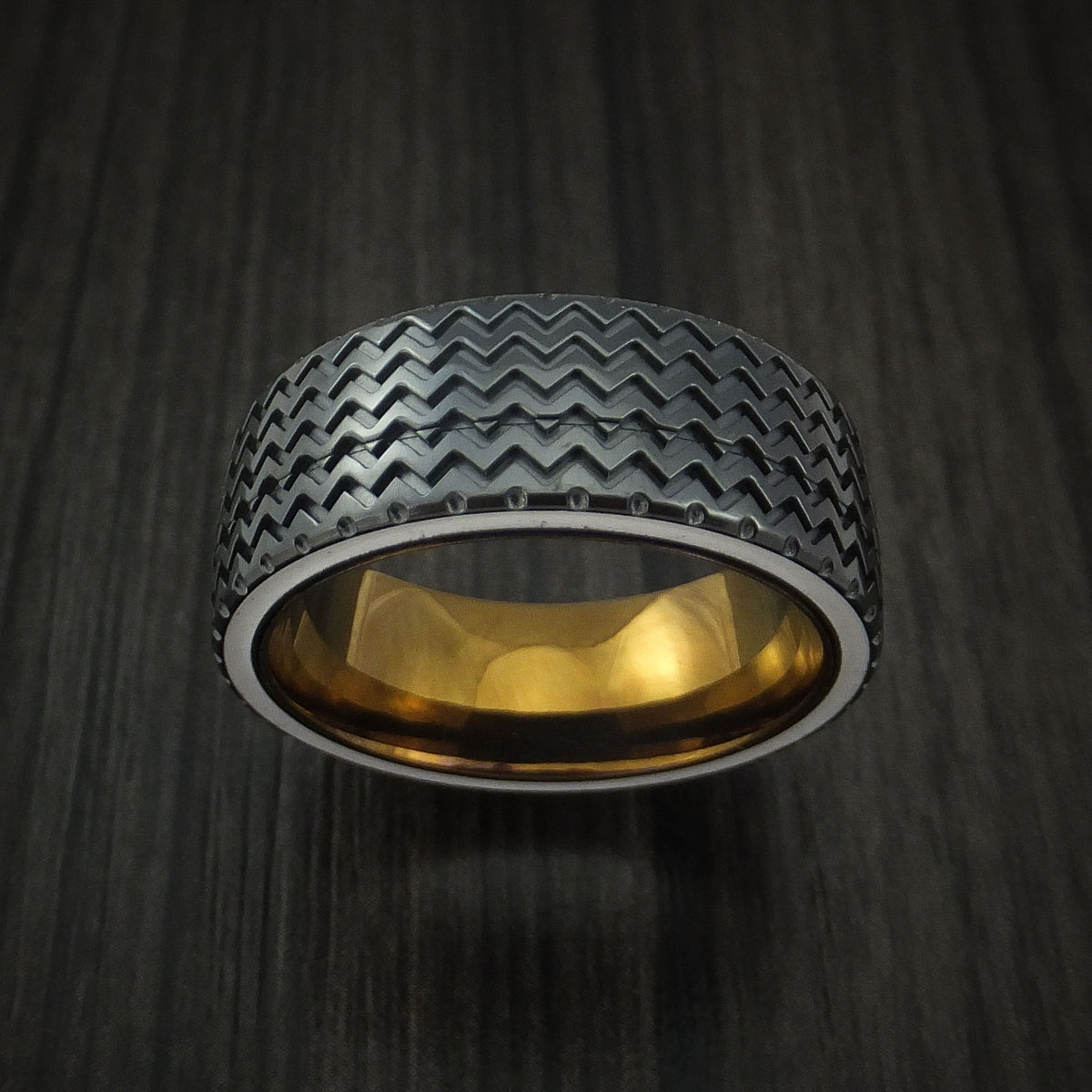 Black Zirconium Hot Rod White Wall Tire Tread Spinner Men's Ring Custo ...