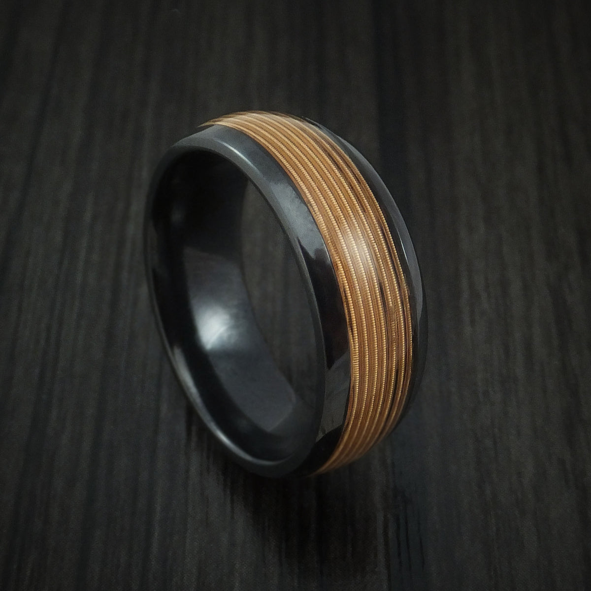 Black Zirconium Guitar String Men's Ring Custom Made Band | Revolution ...