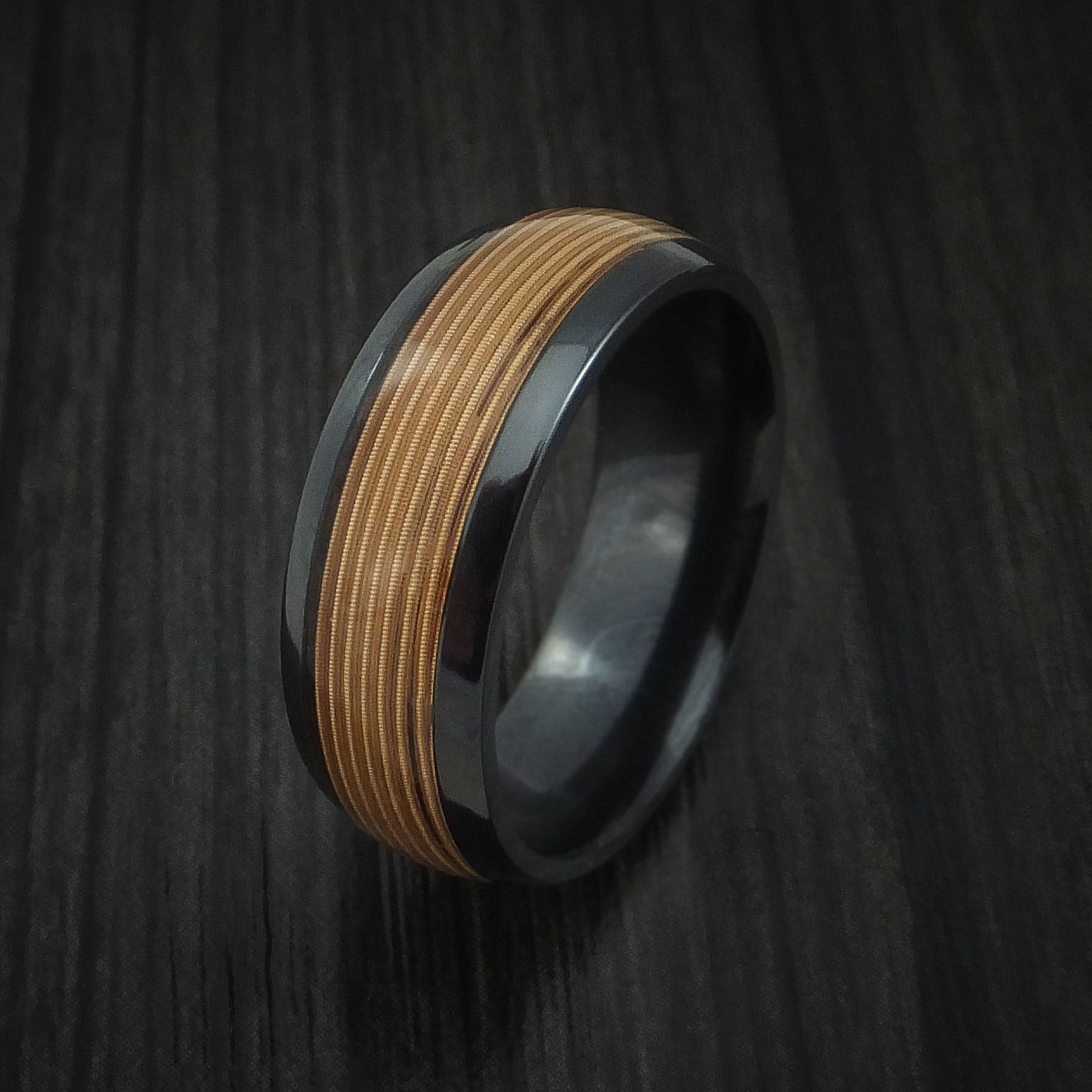 Black Zirconium Guitar String Men's Ring Custom Made Band | Revolution ...