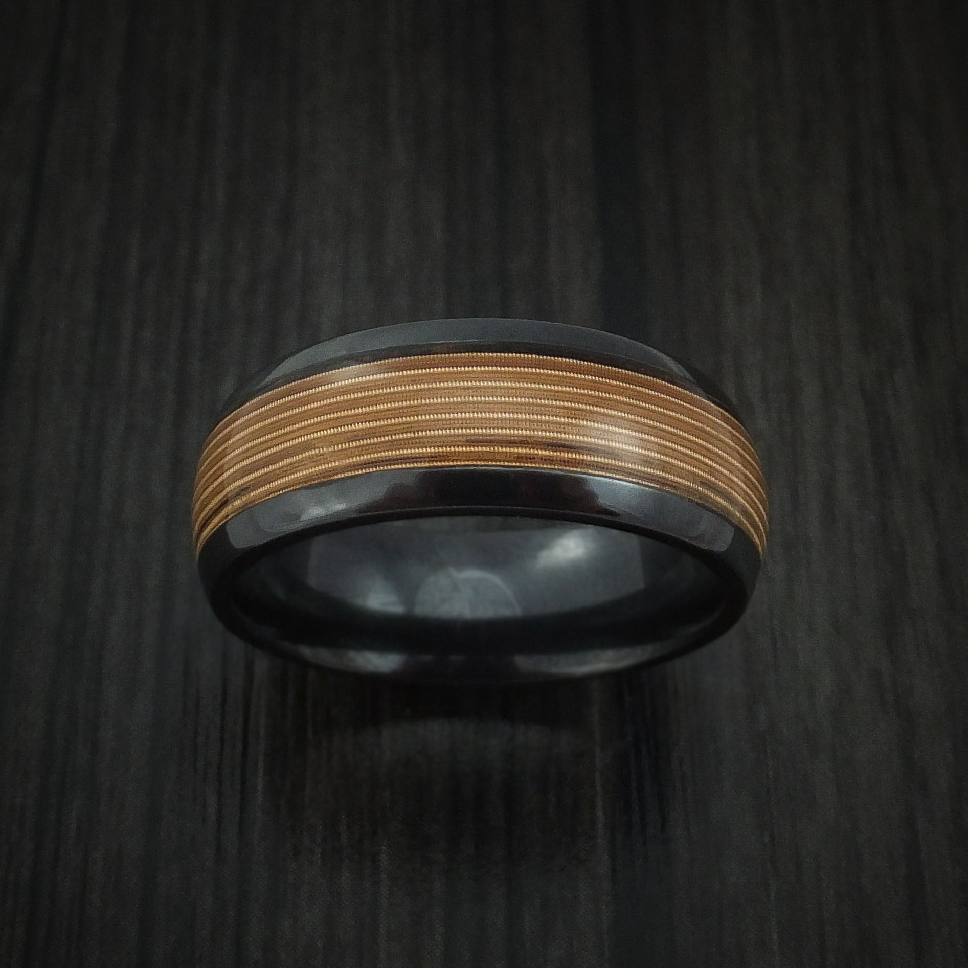 Black Zirconium Guitar String Men's Ring Custom Made Band | Revolution ...