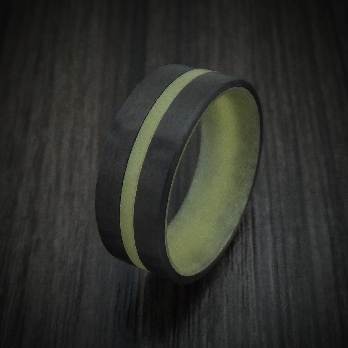 Carbon Fiber and Green Glow Men's Ring Custom Made | Revolution Jewelry