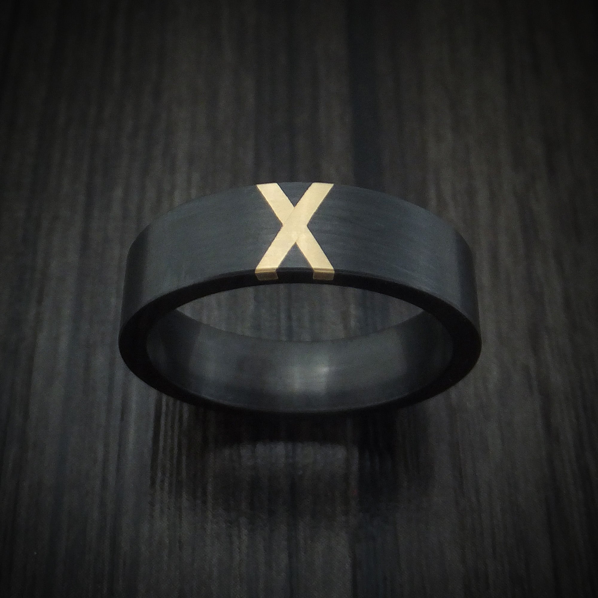 Black Zirconium Men's Ring with X Shaped 14K Gold Inlay Custom Made ...