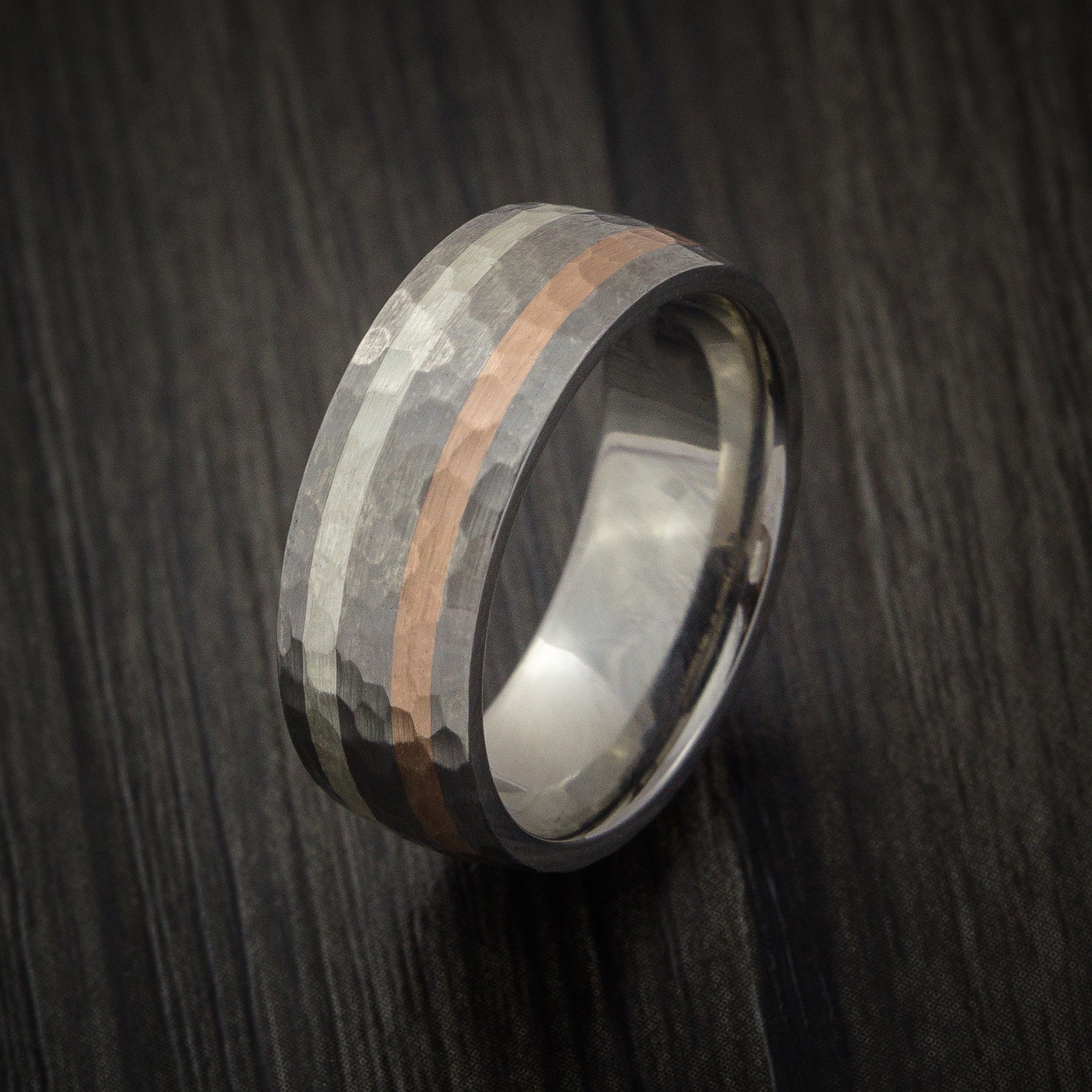 Titanium Men's Ring with Copper and Silver Inlays Hammer Finish Custom ...