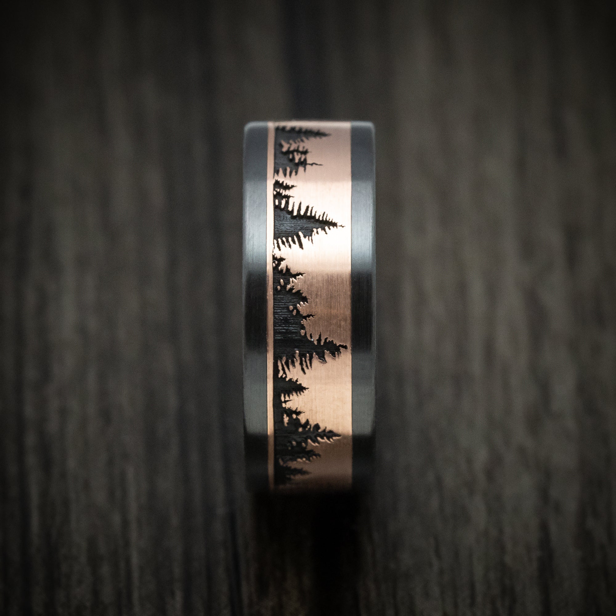 Black Zirconium And Gold Spruce Pine Tree Design Men's Ring ...