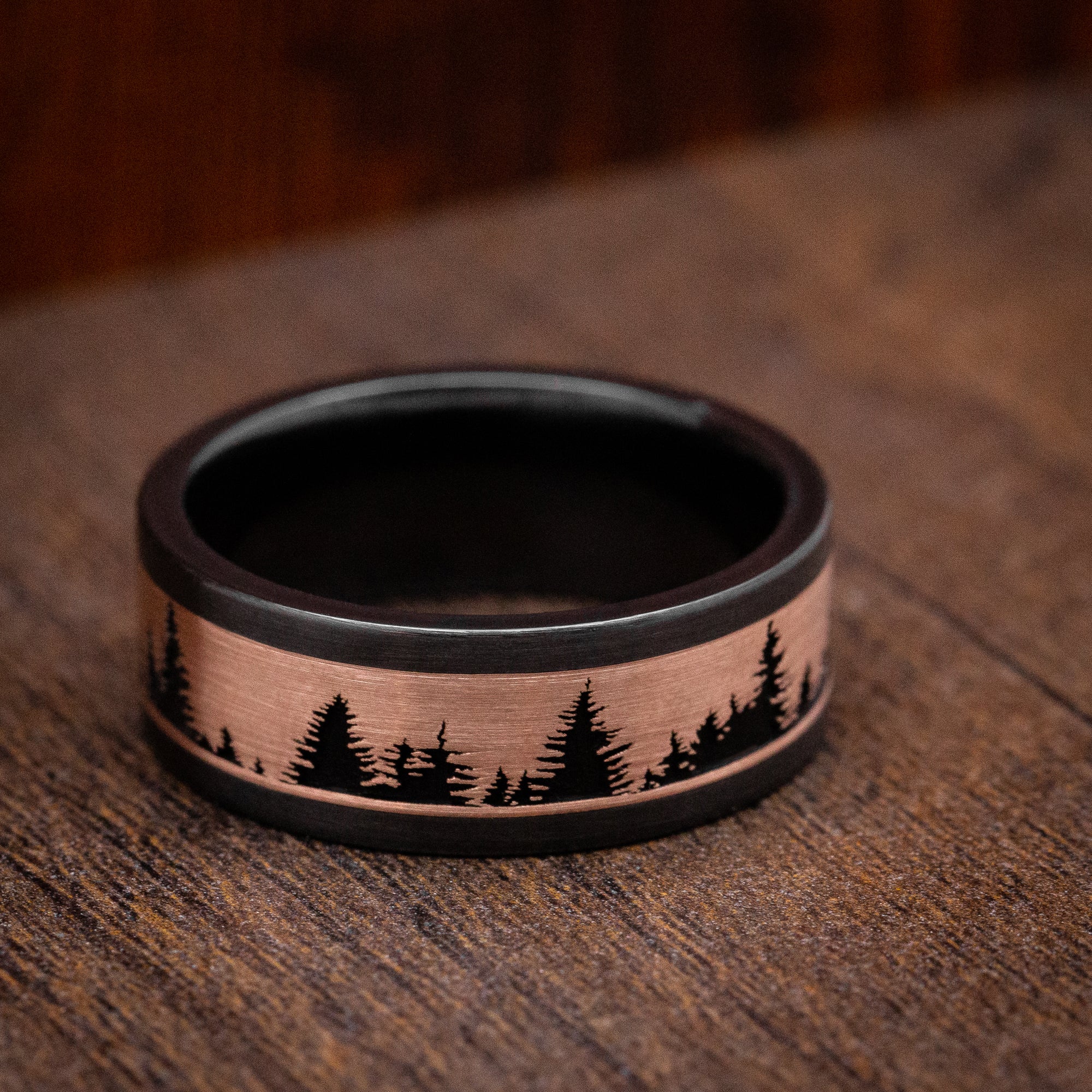 Black Zirconium And Gold Spruce Pine Tree Design Men's Ring ...