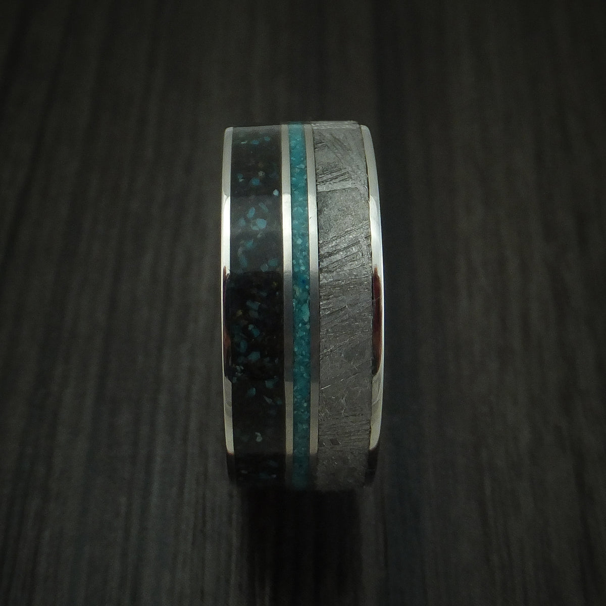 Titanium Black Dinosaur Bone with Turquoise And Gibeon Meteorite Men's ...